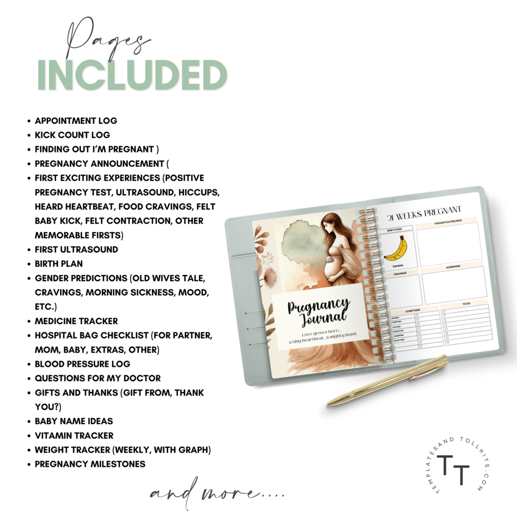 Printable Pregnancy Journal for the Mom to Be | 98 Pages - Templates ...