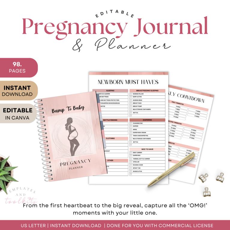 Editable Pregnancy Journal, Pregnancy Planner and Checklist - Templates ...