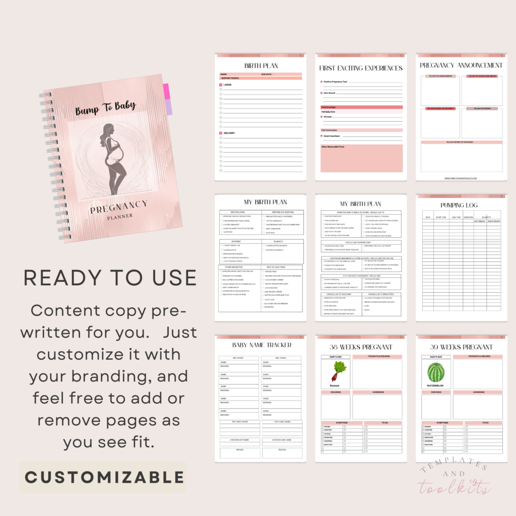 Editable Pregnancy Journal, Pregnancy Planner and Checklist - Templates ...